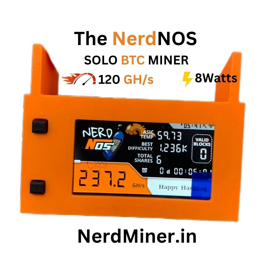NerdMiner TheNerdNOS 120GH Solo Bitcoin Miner – BM1397, Low Power